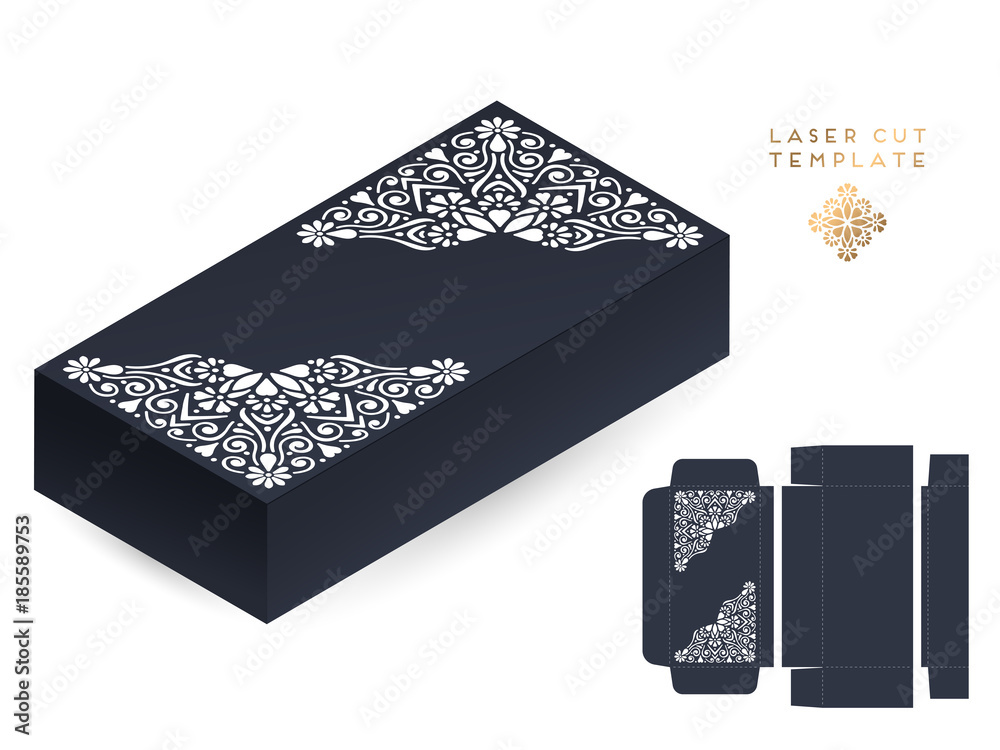 Vector wedding card laser cut template box. Vintage decorative elements ...