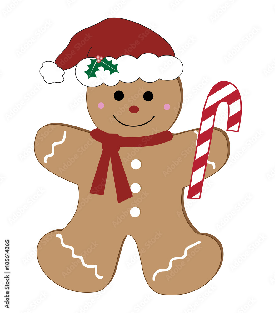 Gingerbread Man with Candy Cane Stock Vector | Adobe Stock