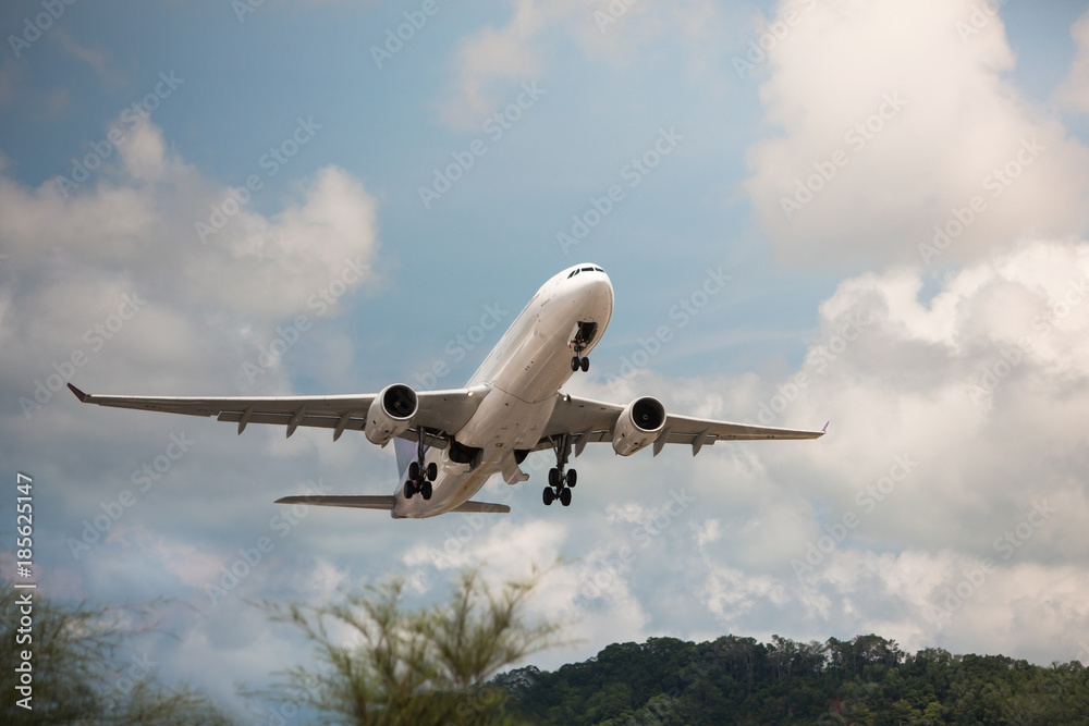 takeoff of a wide-body aircraft from the airport / takeoff moment ...