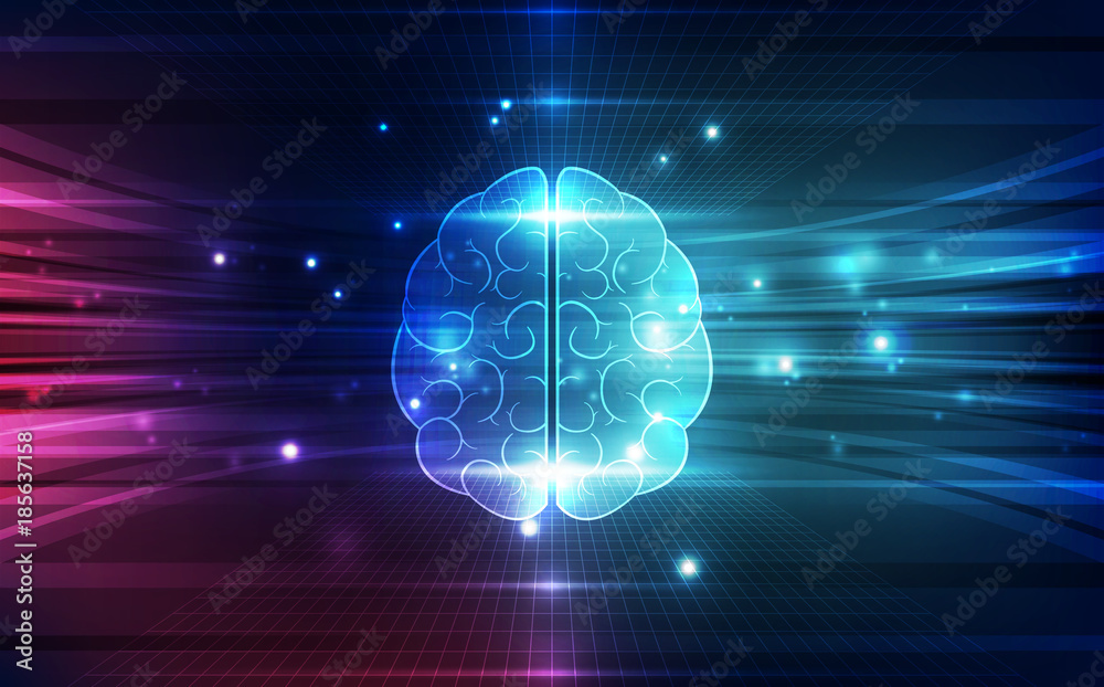 Vector abstract human brain on technology background represent ...
