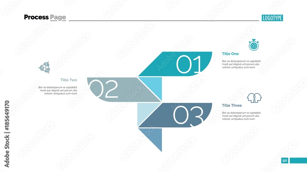 Three Steps Process Slide Template Stock-Vektorgrafik | Adobe Stock