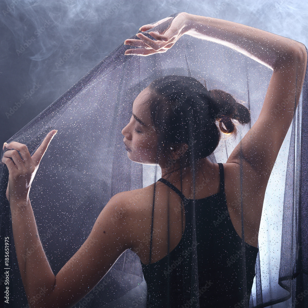 Smoke Tan Skin Asian Woman black hair dark lip with Dense Fluffy Puffs ...