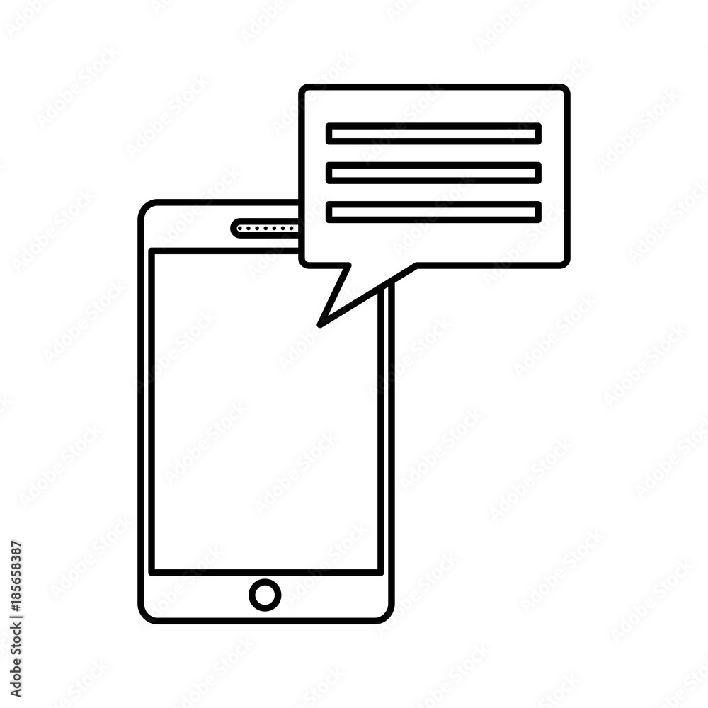 mobile phone and speech bubble chat message outline image Stock Vector ...