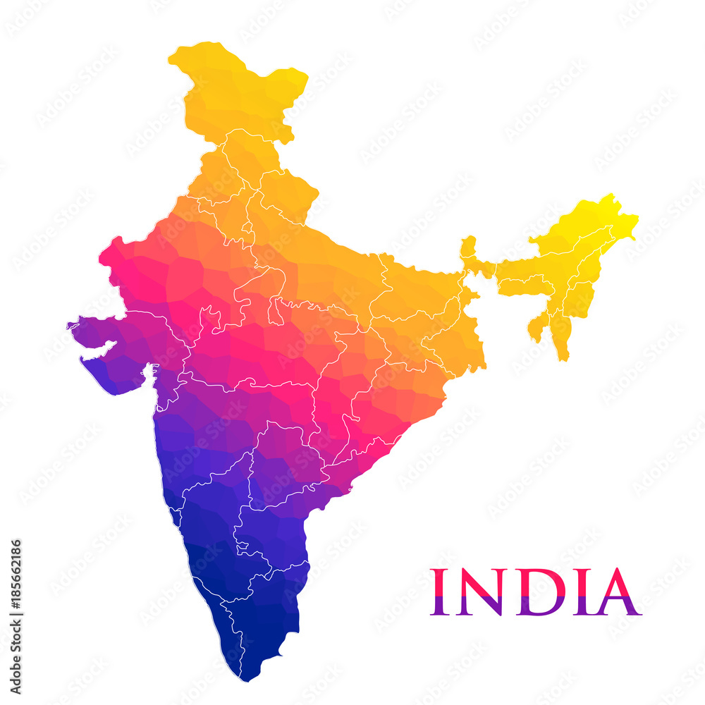 Detailed map of India, Asia with all states and country boundary Stock ...