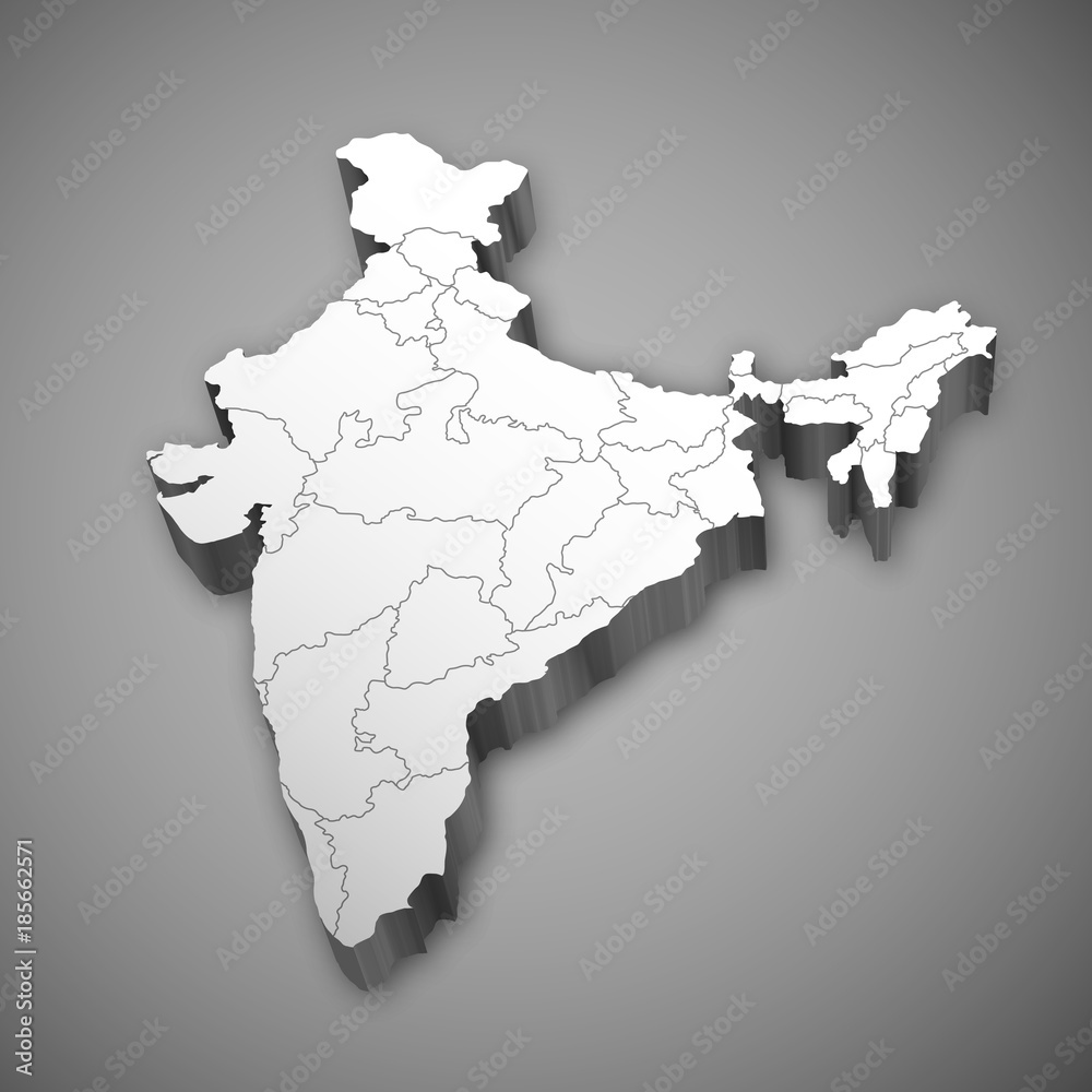 Detailed 3d map of India, Asia with all states and country boundary ...
