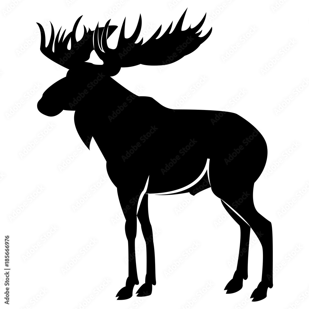 Vector, flat image of a moose on an isolated white background Stock ...