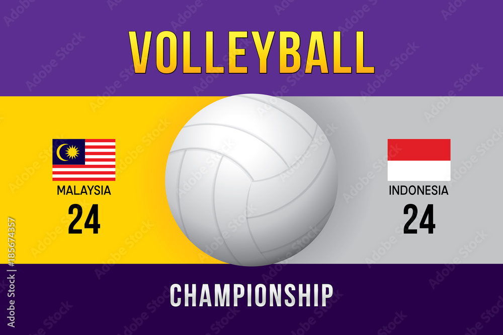 Volleyball championship design with players and scoreboard. Stock ...