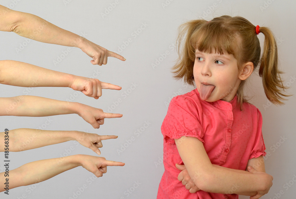 many hands pointing fingers at the child, kid of a rebel conceptual ...