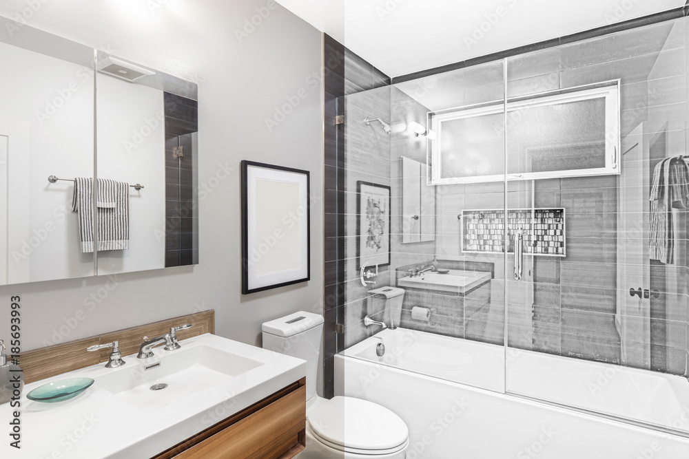 Architectural drawing of bathroom - Illustration with Glass Shower and ...