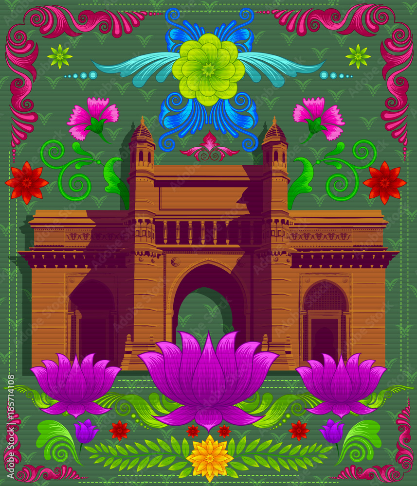 Indian monument gateway of india with indian style design and floral ...