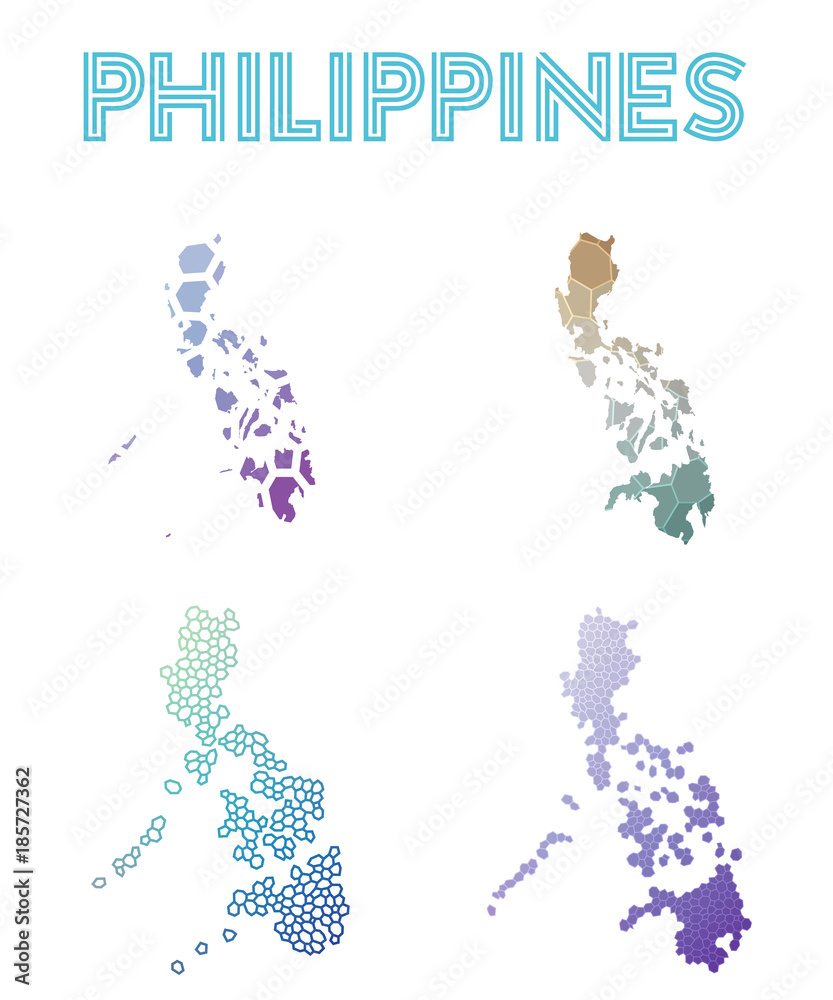 Philippines polygonal map. Mosaic style maps collection. Bright ...