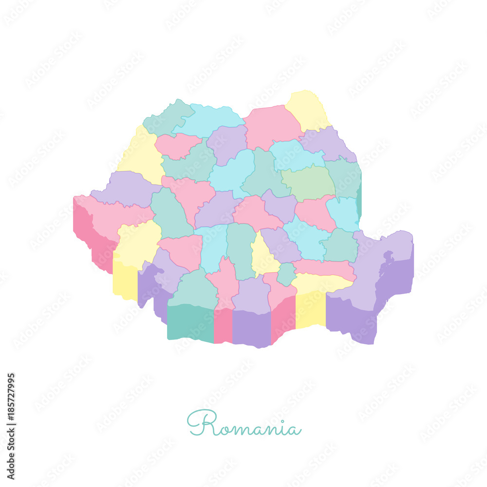 Romania region map: colorful isometric top view. Detailed map of ...