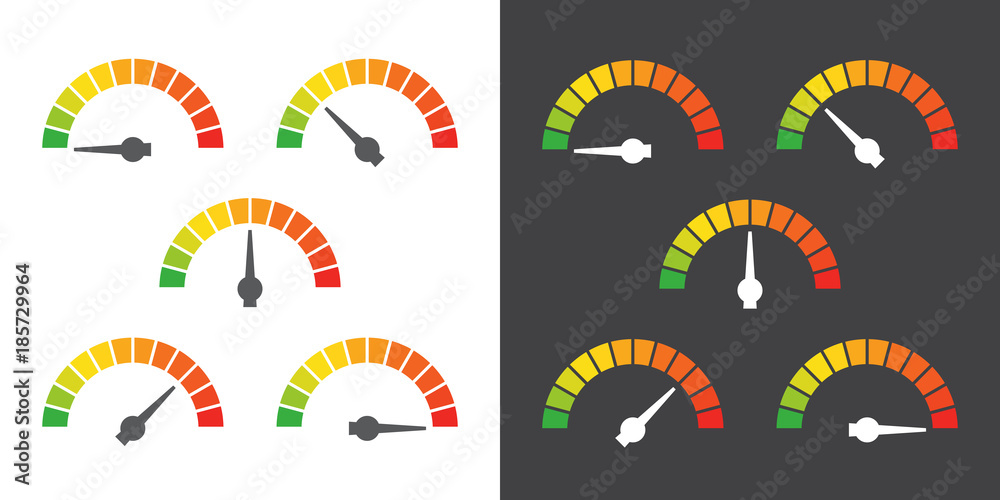 Meter signs infographic gauge element from green to red vector ...