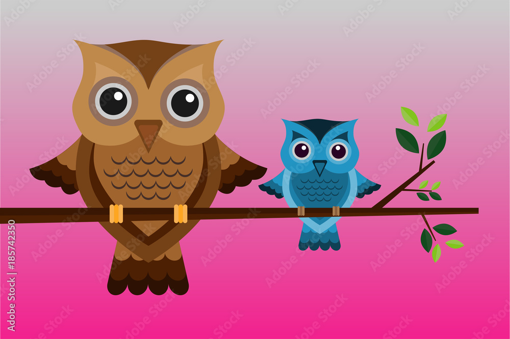 Two Owls On Branch Clip Art
