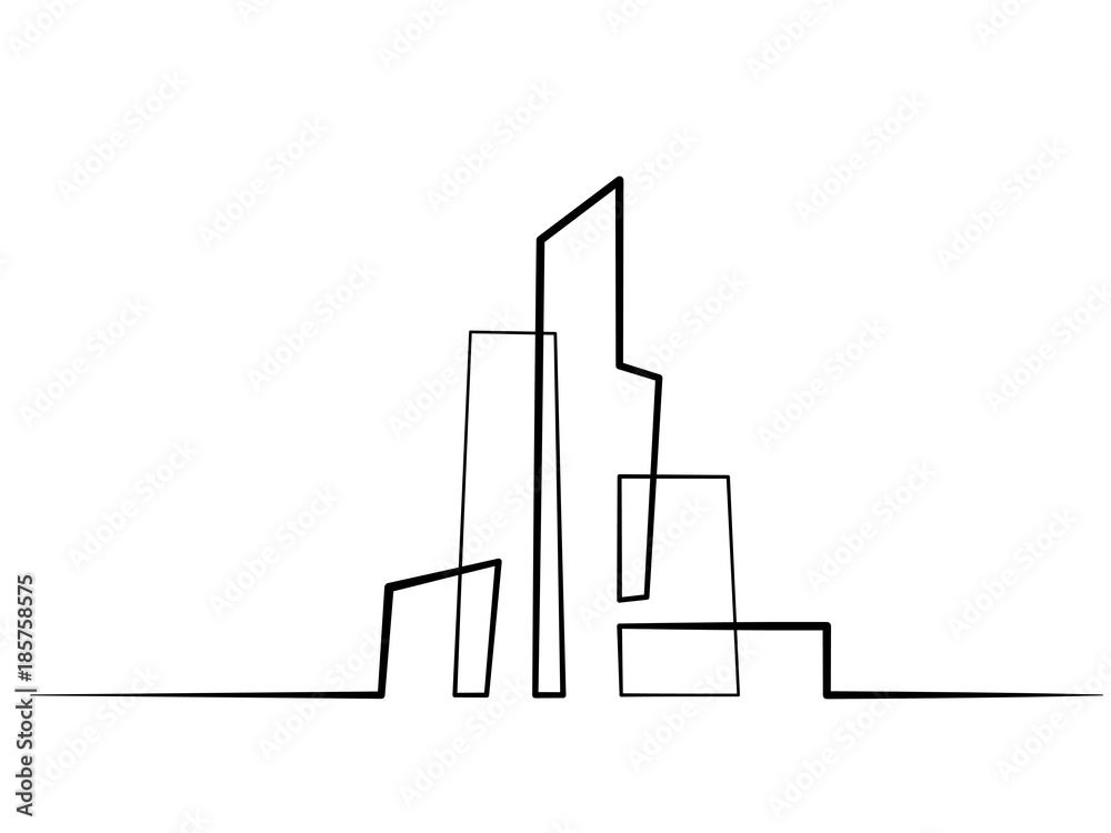 Continuous line drawing. Building Cityscape Line Art Silhouette. Vector ...