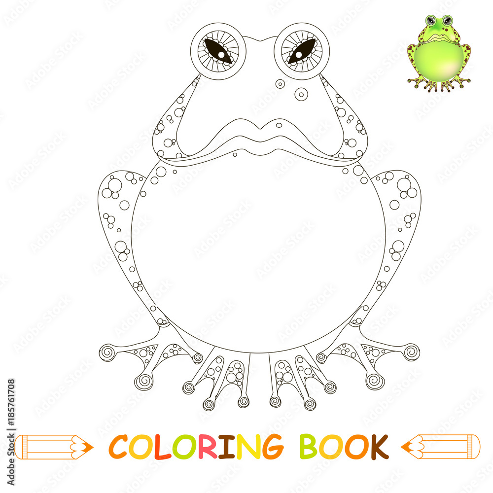 Children coloring page vector illustration, angry cartoons frog in ...