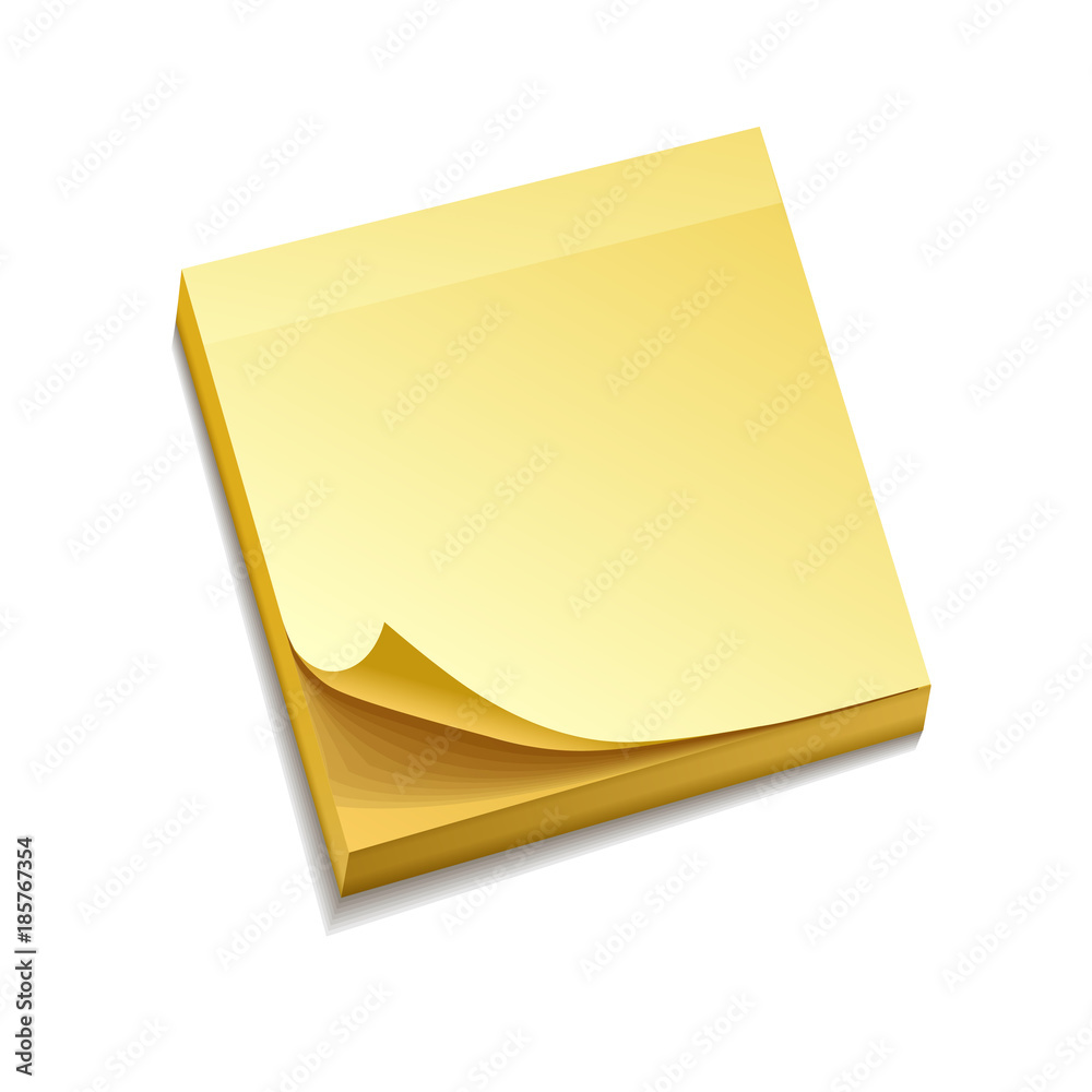 isolated yellow sticky note pack. Paper curled corner. Template for ...