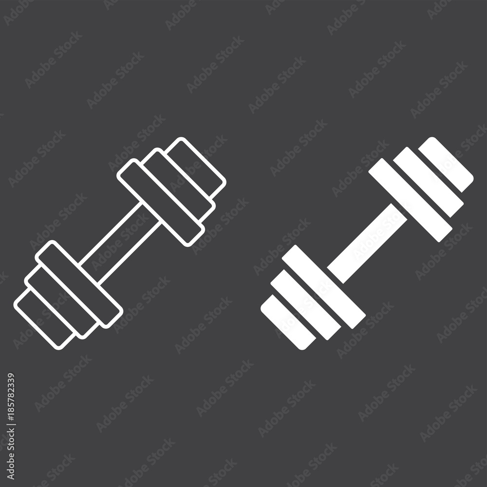 Barbell line and glyph icon, fitness and sport, dumbbell sign vector graphics, a linear pattern ...