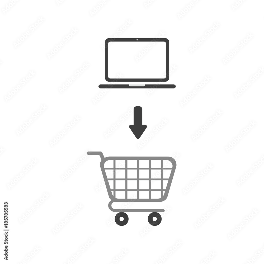 Flat design vector concept of laptop computer into shopping cart Stock ...