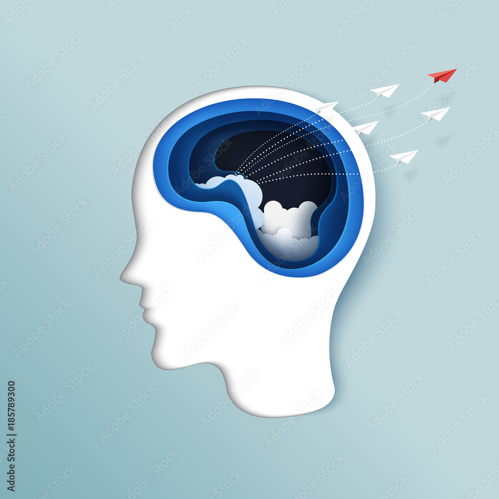 Thinking of freedom or business concept.Paper carve of brain with paper ...