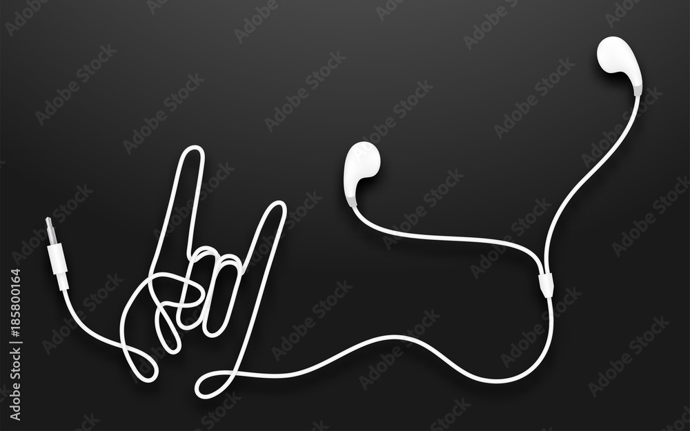Earphones, Earbud type white color and Rock hand sign language made ...