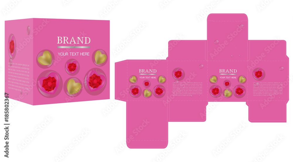 Packaging design, sweet pink Valentine concept box template and mockup ...