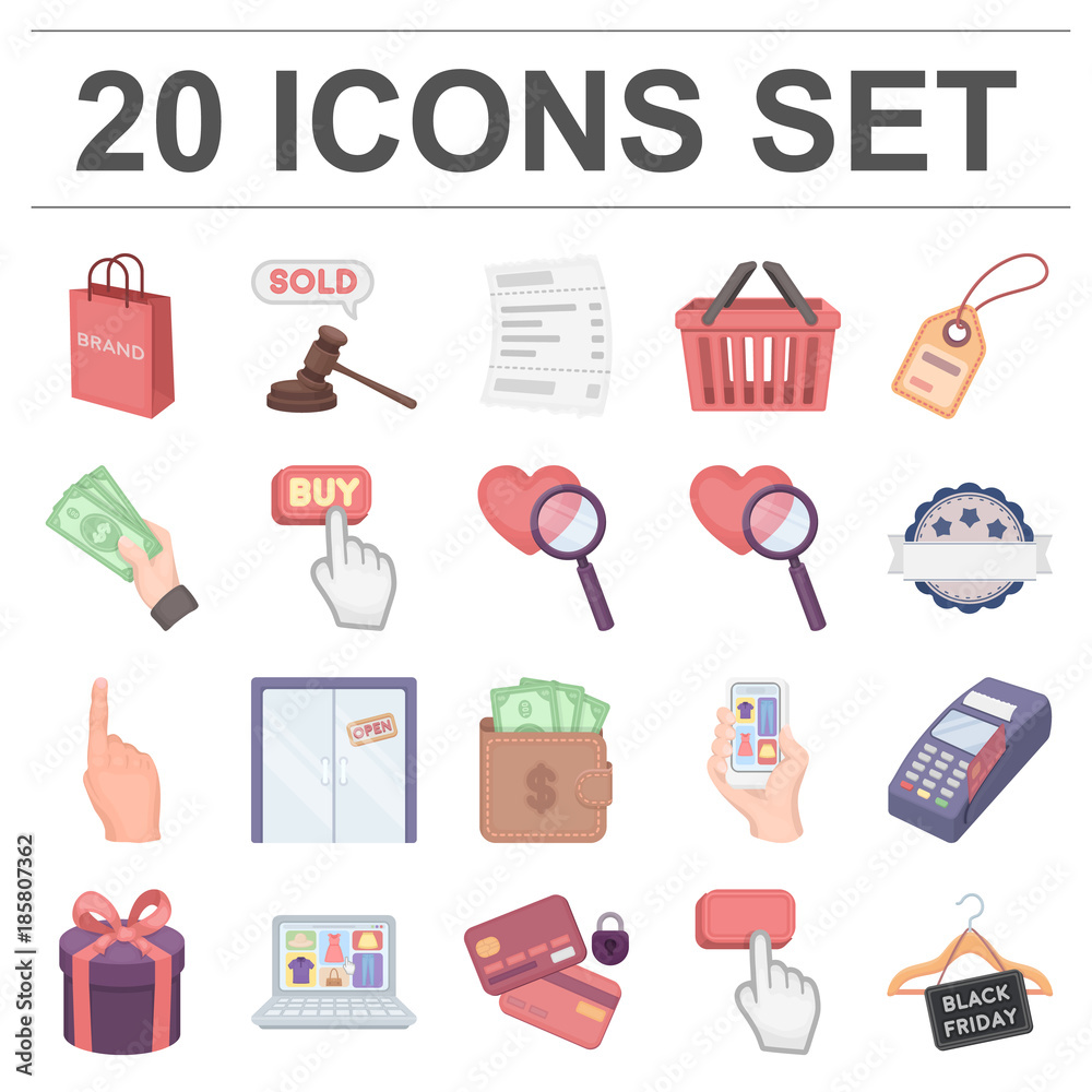 E-commerce, Purchase and sale cartoon icons in set collection for ...