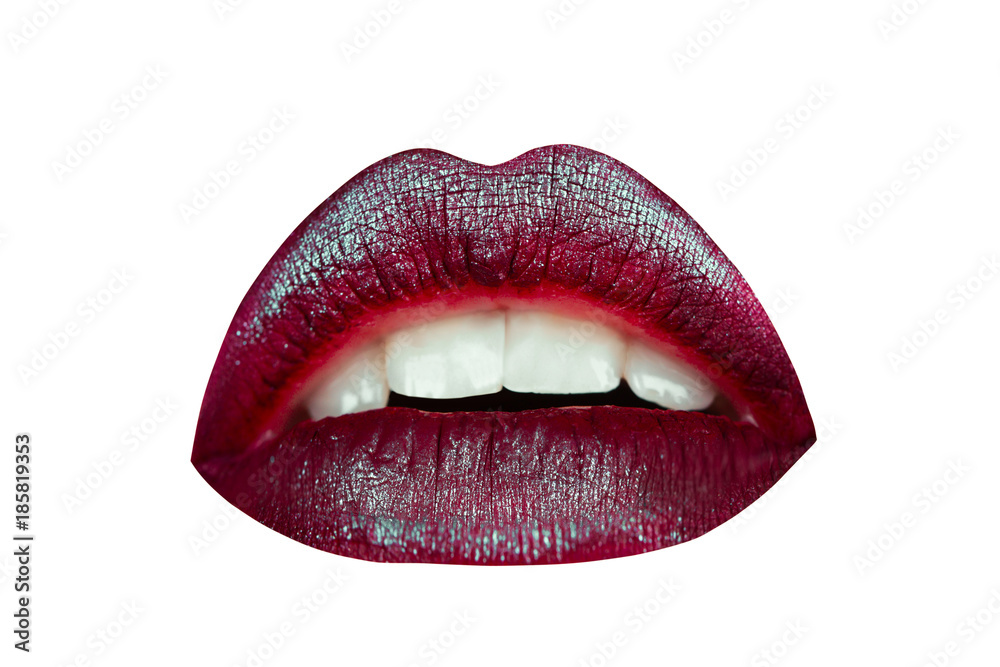 Sexy Lips. Beauty dark Red Lips Makeup Detail. Beautiful Make-up ...