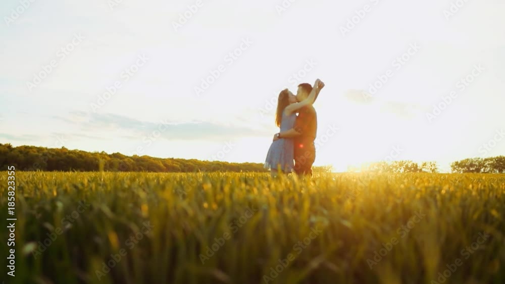 Vidéo Stock Low angle shot of cute couple kissing, cuddling, hugging ...