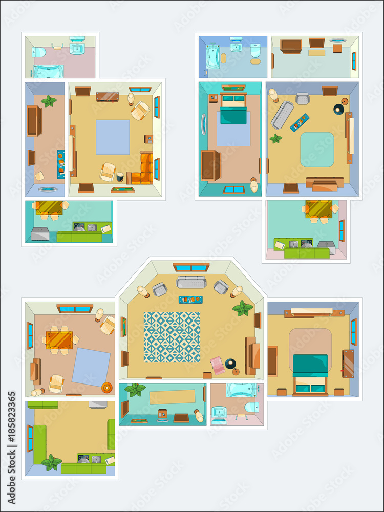 Drawings for the layout of the apartment. Top view vector pictures of ...