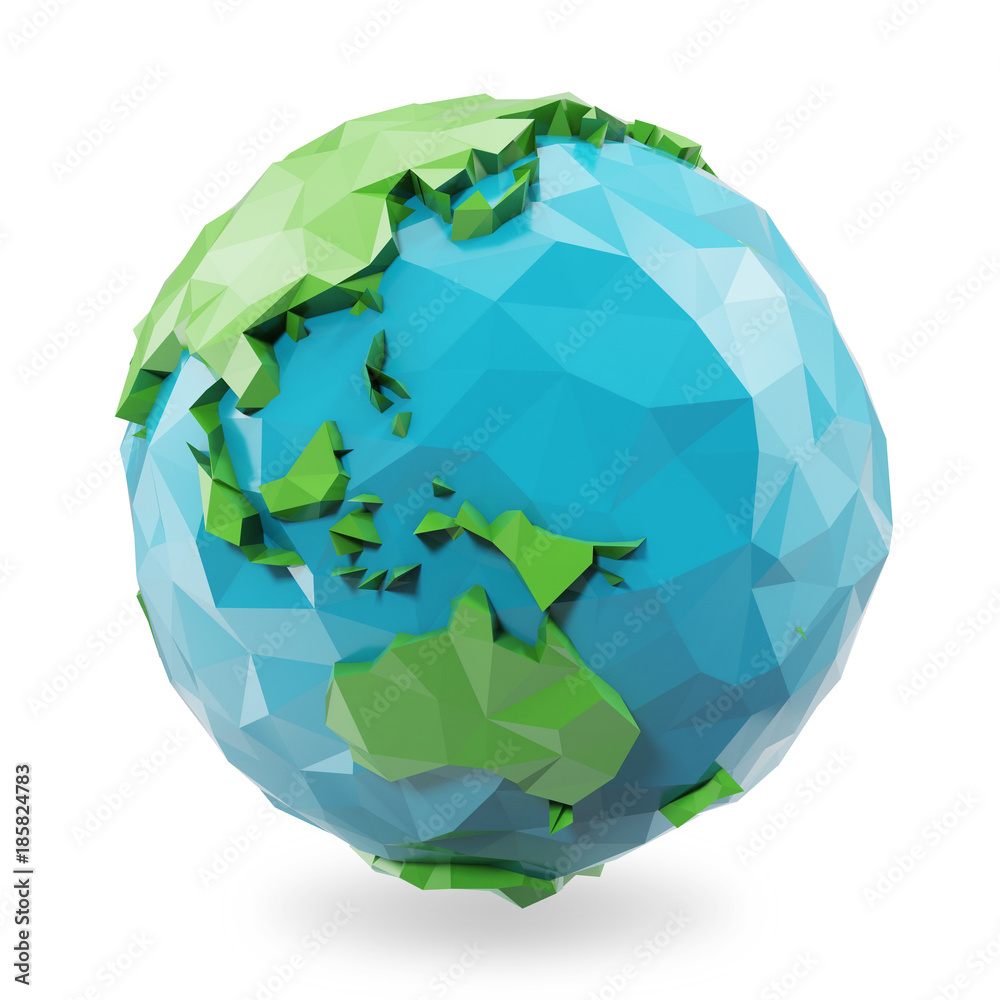 3D Rendering low poly earth globe illustration. Polygonal globe icon ...