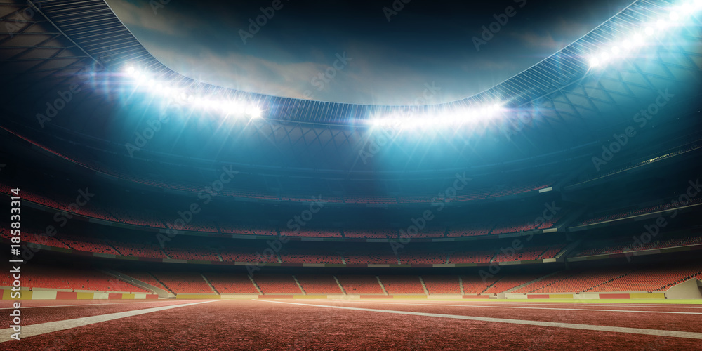 stadium with track, night view with illumination Stock Photo | Adobe Stock