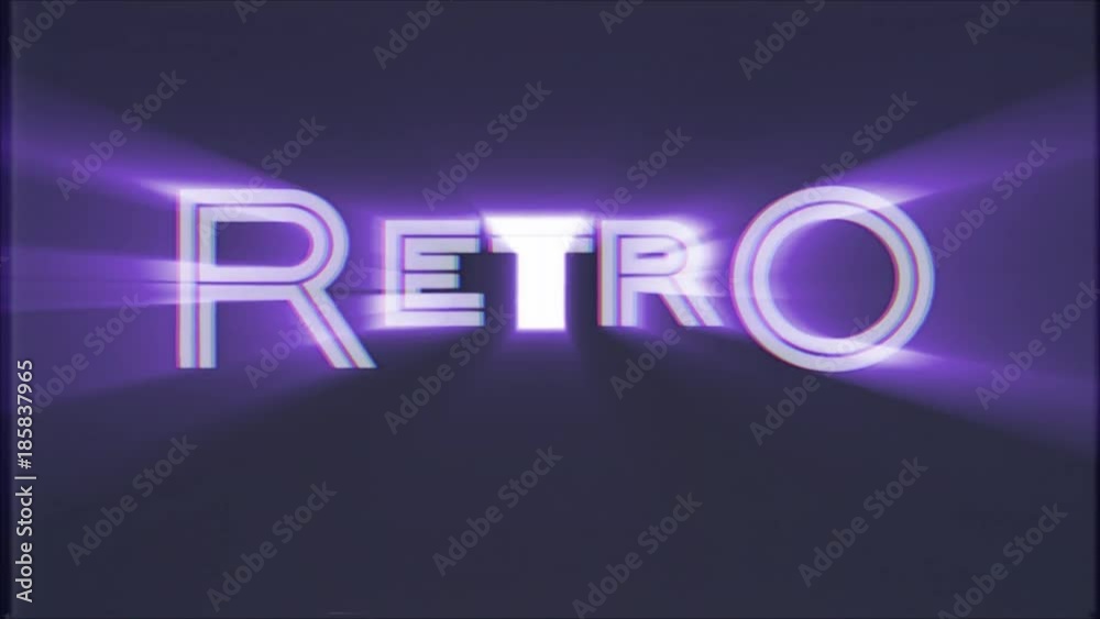 Vidéo Stock shiny RETRO word text on old computer tv vhs effect glitch ...