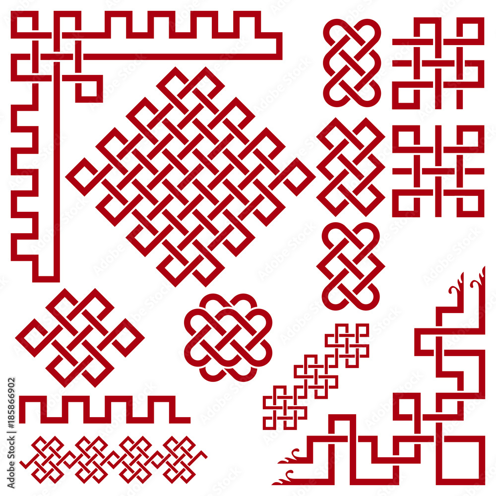 Chinese ornament. Set of Oriental Design Elements: frame, border, knot ... Chinese ornament. Set of Oriental Design Elements: frame, border, knot ...
