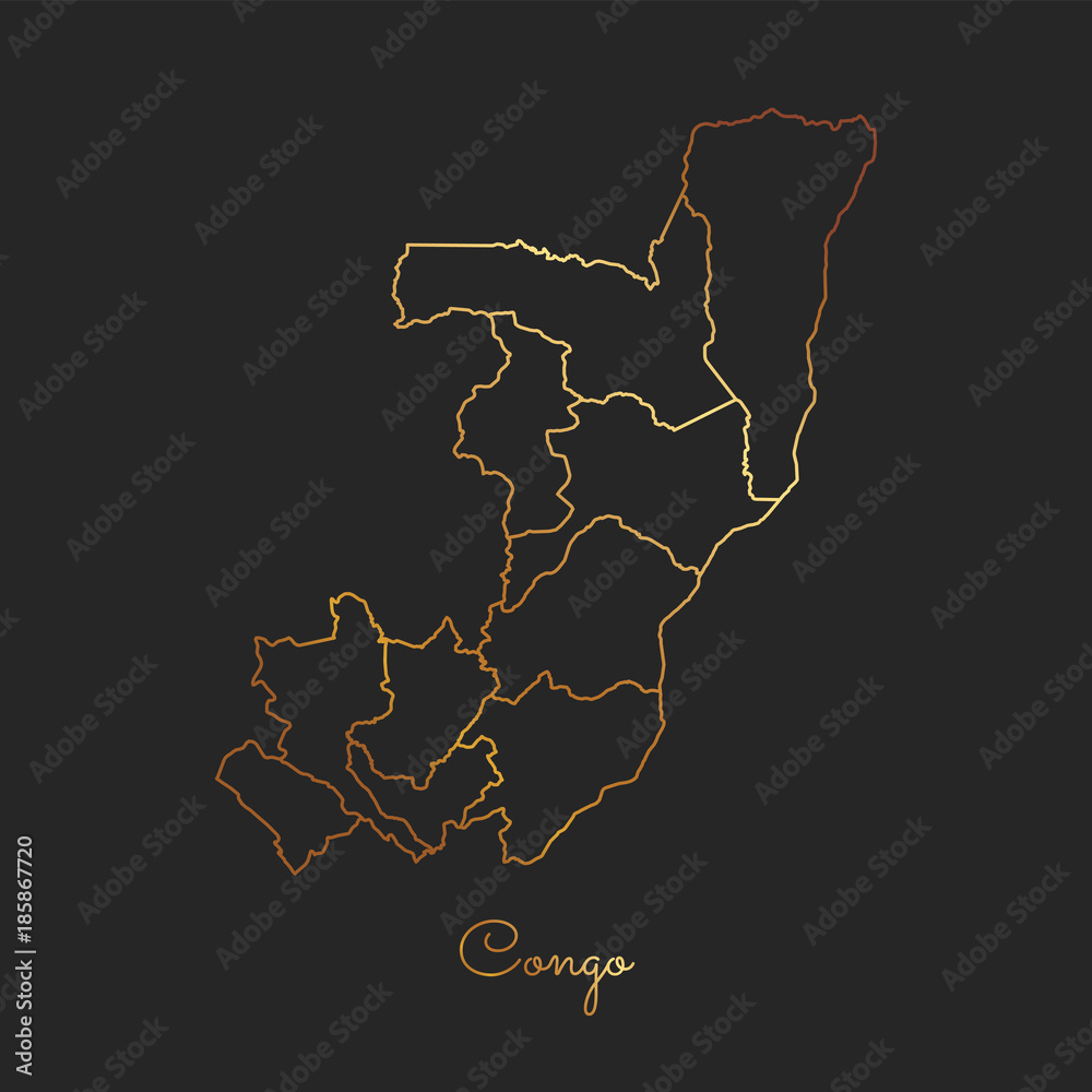 Congo region map: golden gradient outline on dark background. Detailed ...