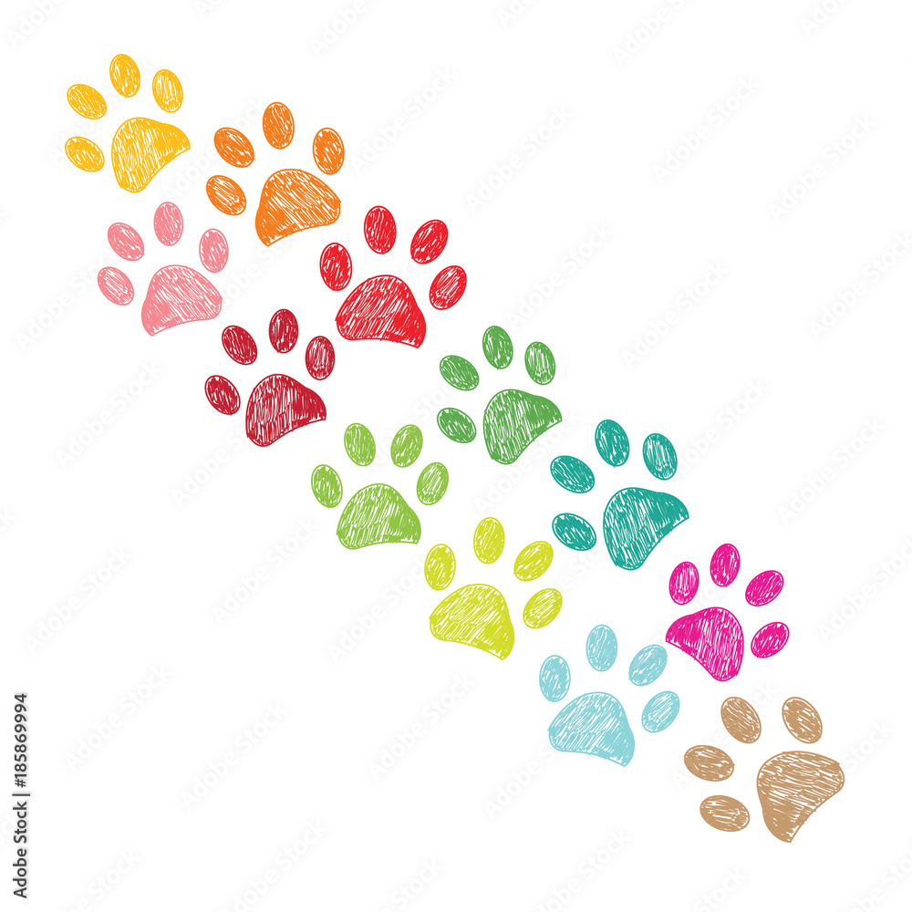Colorful Paw Prints Background