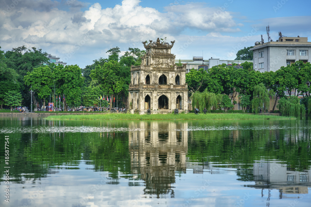 Turtle Tower (Thap Rua) in Hoan Kiem lake (Sword lake, Ho Guom) in ...
