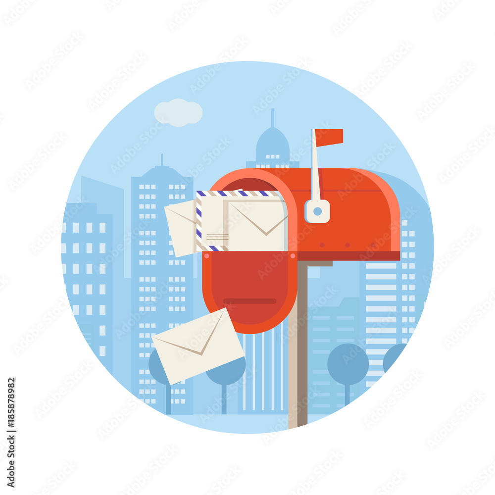 Getting mail vector icon. Mailbox full of envelopes illustration in ...