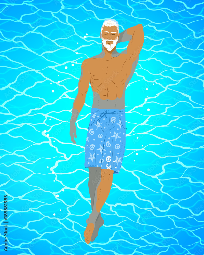 Vector illustration of man floating on water Stock Vector | Adobe Stock