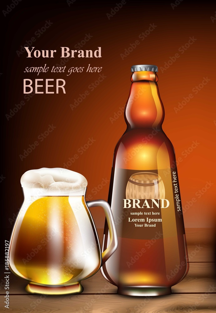 Beer Vector realistic mock up. Product packaging mock up. Glass bottle ...