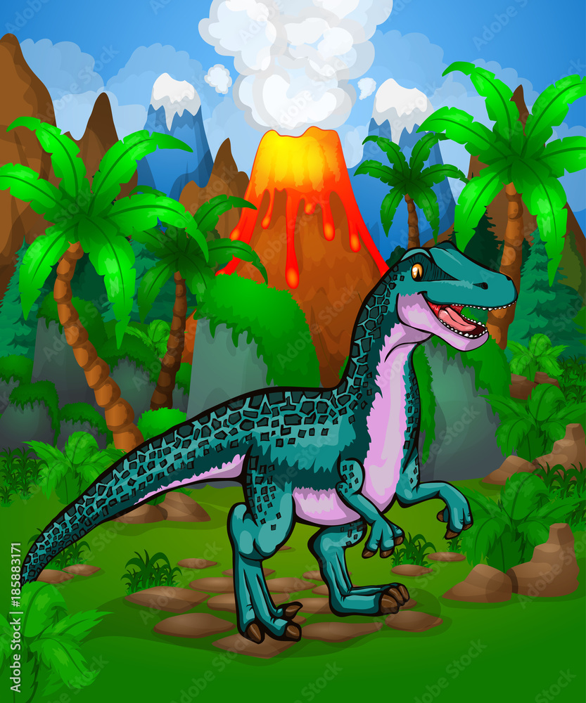 Cute cartoon raptor. Vector illustration of a cartoon dinosaur. Stock ...