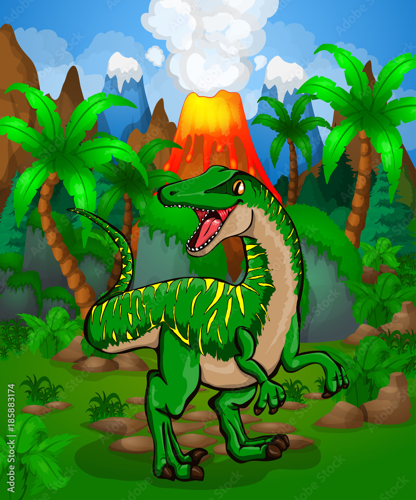 Cute cartoon raptor. Vector illustration of a cartoon dinosaur. Stock ...