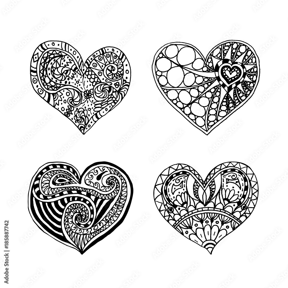 Valentine Hearts Black And White