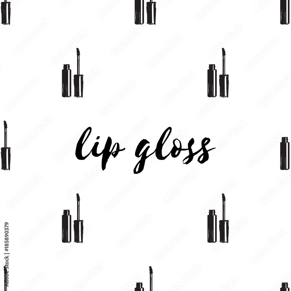 Fashion makeup. Seamless pattern lip gloss and lipstick on white ...