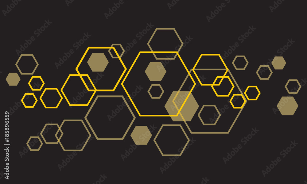 Yellow hexagon on black background Stock Vector | Adobe Stock