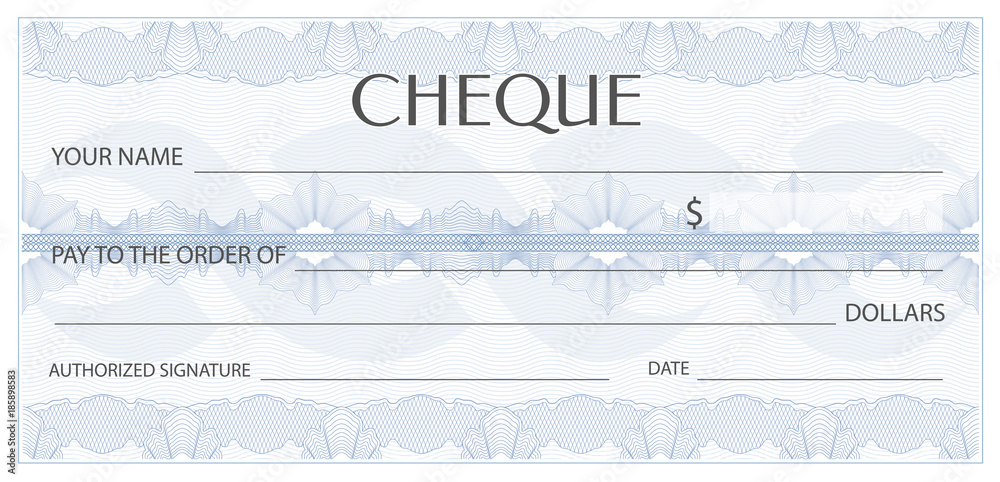 Check (cheque), Chequebook template. Guilloche pattern with watermark ...
