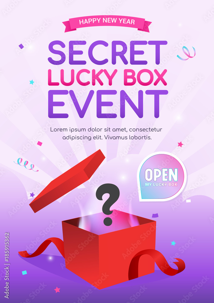 Lucky Box Event poster vector illustration, Surprise red gift box on ...
