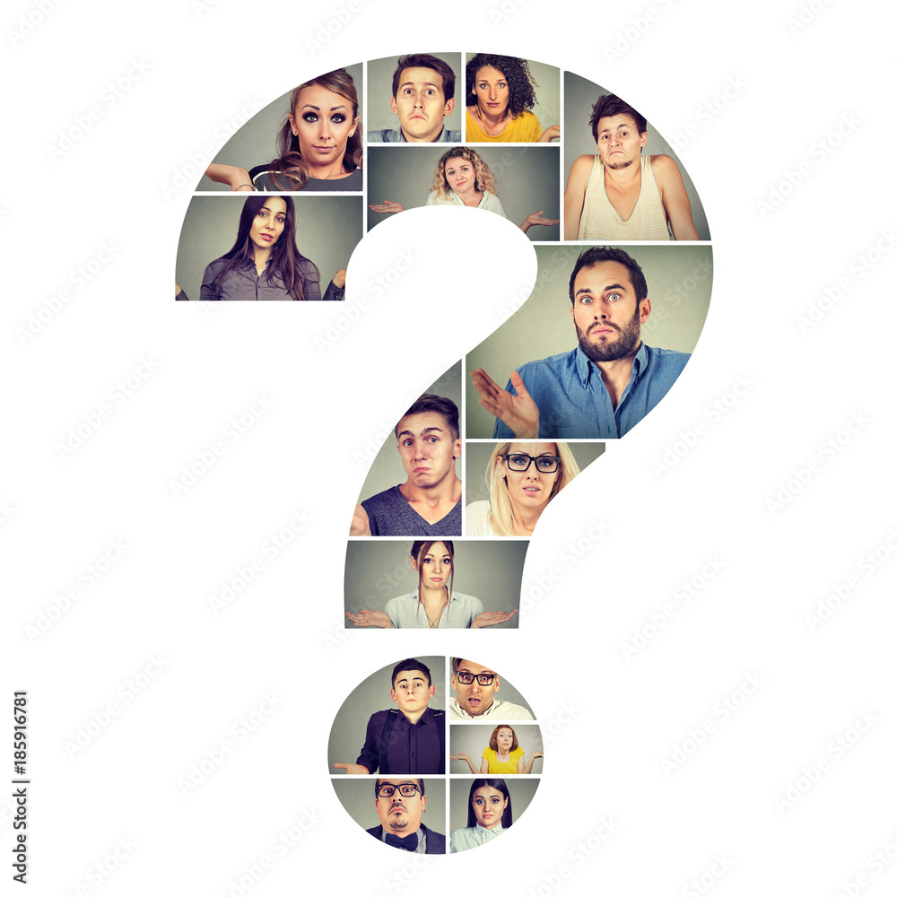 Group of puzzled people in question mark Stock Photo | Adobe Stock