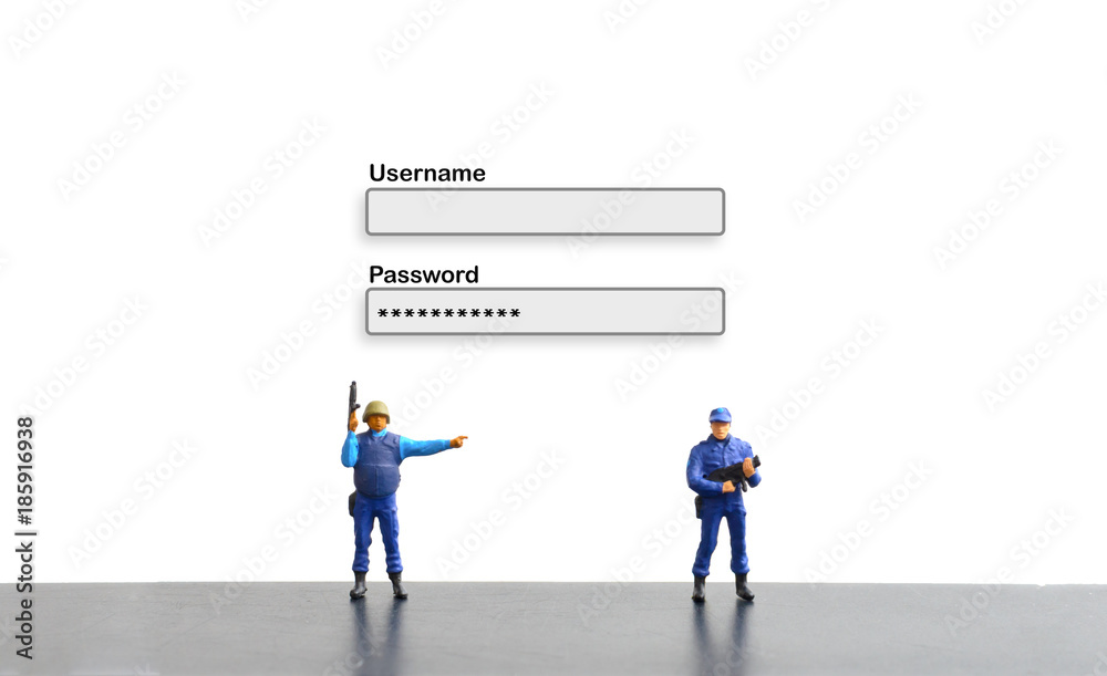 Fotka „miniature security guard officers standing and protection in ...