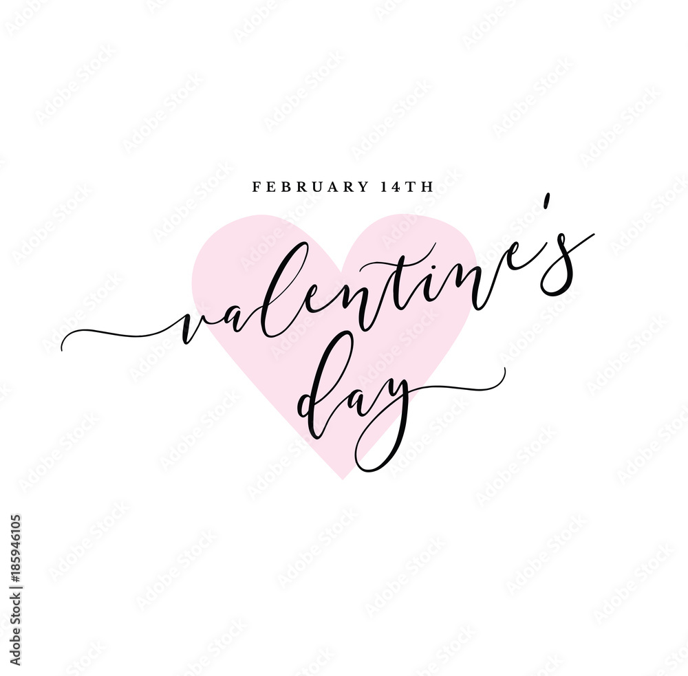 February 14th Valentine's Day Vector Calligraphy with Pink Heart ...